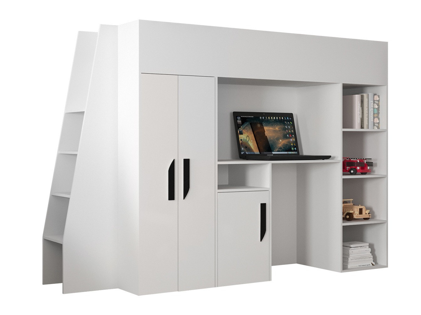 Cama alta Hartford 355 (Branco + Branco brilhante + Preto) - Camas ...