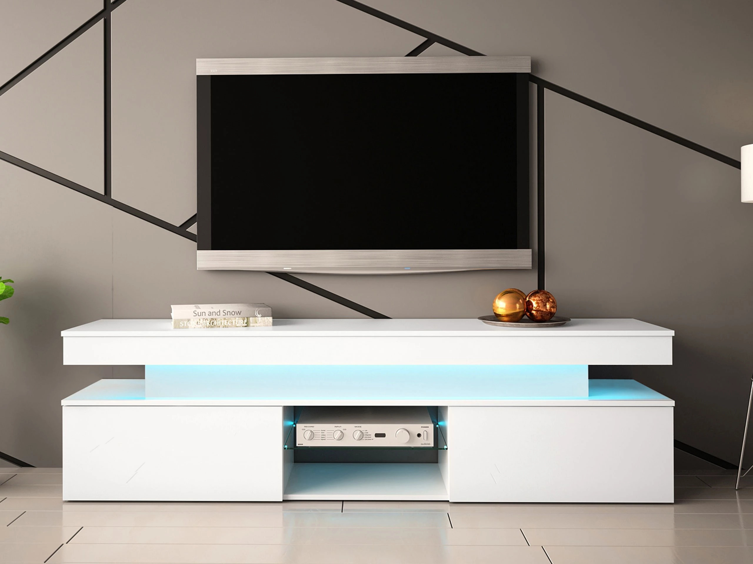Mesa para TV Merced N103 (Branco + Branco brilhante) - Mobiliário para ...